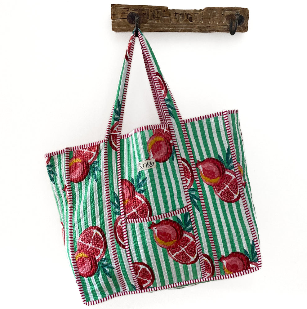 Large Tote Bag - Tuscan Stripe Green – Kokki Eco